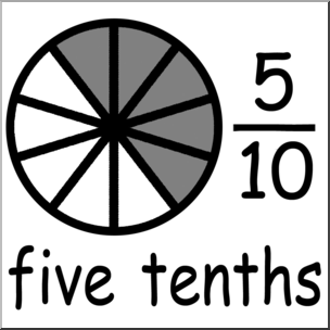 Clip Art: Labeled Fractions: 10 5/10 Five Tenths Color – Abcteach