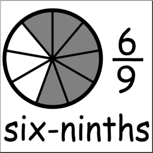 Clip Art: Labeled Fractions: 09 6/9 Six Ninths B&W – Abcteach
