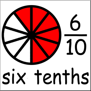 Clip Art: Labeled Fractions: 10 6/10 Six Tenths Color – Abcteach