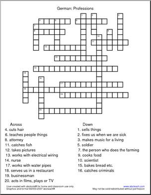 German: Crossword – House – Abcteach