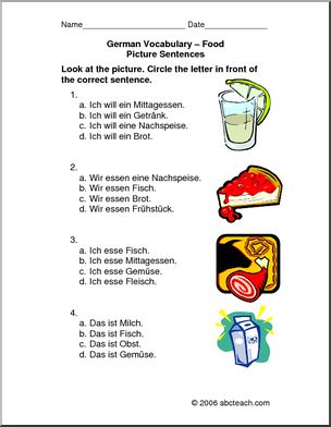 German: Picture Sentences – Basic Foods – Abcteach