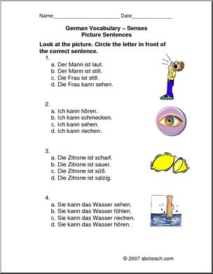 German: Picture Sentences – Senses – Abcteach