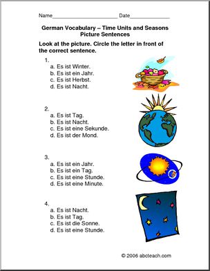German: Picture Sentences – Time and Seasons – Abcteach