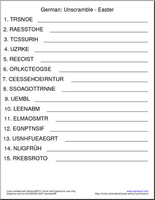 German: Unscramble the Words – Animals – Abcteach