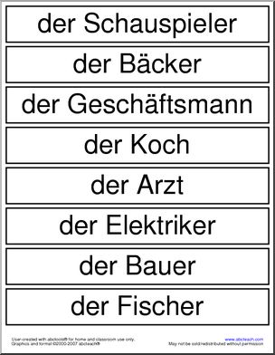 German: Word Wall – Professions – Abcteach
