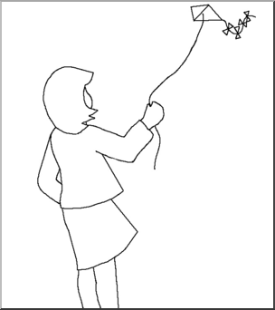 Clip Art: Kids: Kite Flying 2 B&W – Abcteach