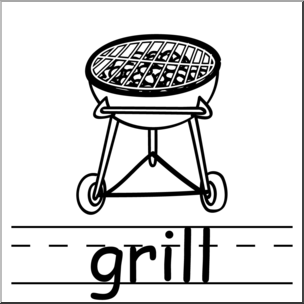 Clip Art: Basic Words: Grill B&W Labeled – Abcteach