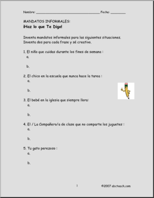 Spanish: Mandatos informales – PrÂ·ctica 1 (secundaria) – Abcteach
