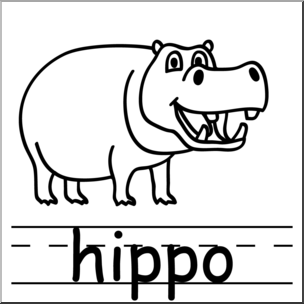 Clip Art: Basic Words: Hippo B&W Labeled – Abcteach