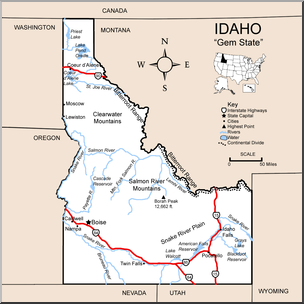 Clip Art: US State Maps: Idaho Color Detailed – Abcteach
