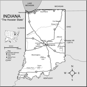 Clip Art: US State Maps: Indiana Grayscale Detailed – Abcteach