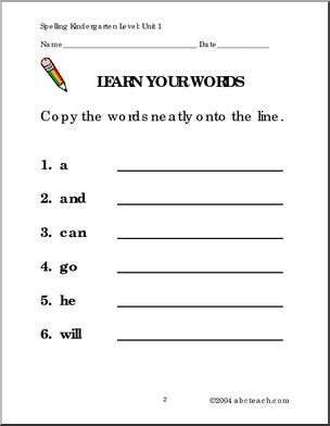 Level K, Unit 1 High Frequency Spelling – Abcteach