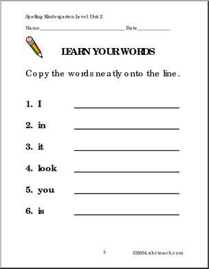Level K, Unit 1 High Frequency Spelling – Abcteach