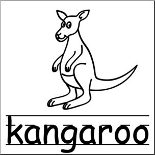Clip Art: Basic Words: Kangaroo B&W Labeled – Abcteach