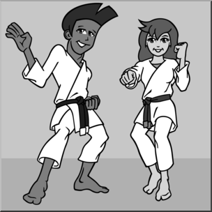 Clip Art: Karate Kids Grayscale – Abcteach