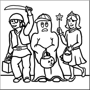 Clip Art: Trick or Treating B&W – Abcteach