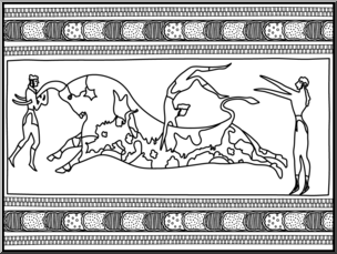 Clip Art: Ancient Civilizations: The Minoans: Knossos Bull Fresco B&W ...