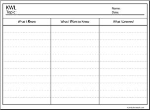 Clip Art: KWL Organizer 2 Landscape B&W – Abcteach