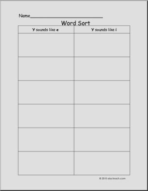 “Y” Ending Words Sort 1 (primary) Phonics – Abcteach