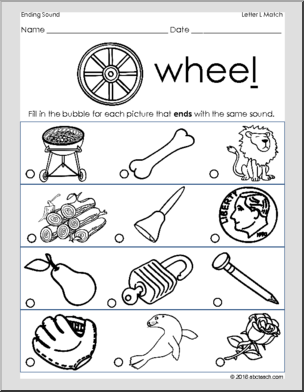 Ending Consonant Sounds Match – Letter L – Abcteach