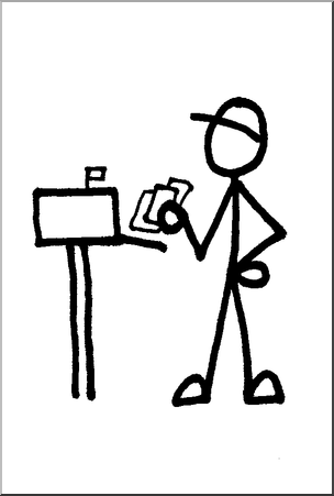 Clip Art: Stick Guy Mail Carrier B&W – Abcteach