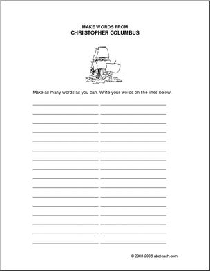 Word Game: Christopher Columbus – Abcteach