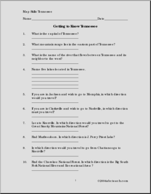 Map Skills: Tennessee – Abcteach