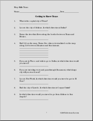 Map Skills: Texas – Abcteach
