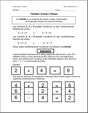 Spanish: MatemÂ·ticas – Familias (elementaria) – Abcteach