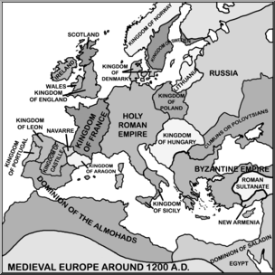Clip Art: Medieval Europe Map Grayscale – Abcteach