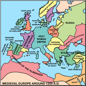 Clip Art: Medieval Europe Map Color – Abcteach
