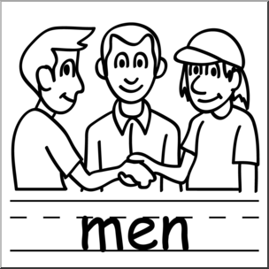 Clip Art: Basic Words: Men B&W Labeled – Abcteach
