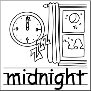 Clip Art: Basic Words: Midnight B&W Labeled – Abcteach