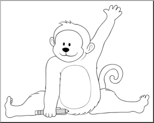 Clip Art: Cartoon Monkey Raising Hand B&W – Abcteach
