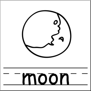 Clip Art: Basic Words: Moon B&W Labeled – Abcteach