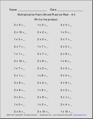 Multiplication Facts Mixed Practice Pack – Abcteach