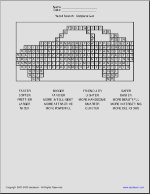 Word Search: Comparatives – Abcteach