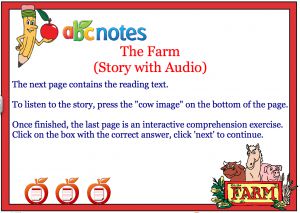 Interactive: Notebook: Reading Comprehension with Audio: At the Farm (prek-1) – Abcteach