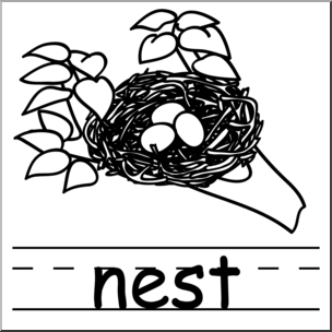 Clip Art: Basic Words: Nest B&W Labeled – Abcteach