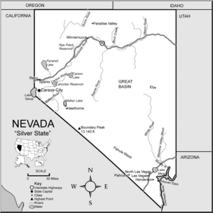 Clip Art: US State Maps: Nevada Grayscale Detailed – Abcteach