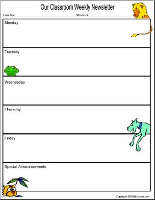 Classroom Newsletter Forms: Animal Theme – (color version 2) – Abcteach