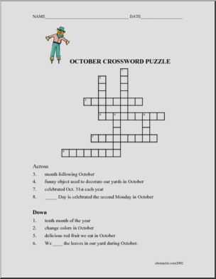Crossword: October (elementary) – Abcteach