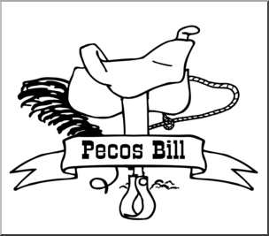 Clip Art: US Folklore: Pecos Bill B&W – Abcteach