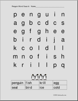 Word Search: Penguins (easy) – Abcteach