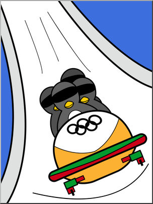 Clip Art: Cartoon Olympics: Penguin Bob Sleigh Color – Abcteach
