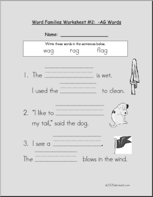 Word Family – ag words Worksheet – Abcteach