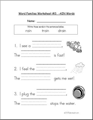 Word Family – ain words Worksheet – Abcteach
