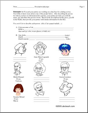 French: ActivitÃˆ de description physique – Abcteach