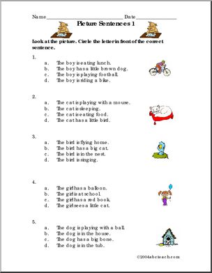 Picture Sentences – 1 (primary) Worksheet – Abcteach