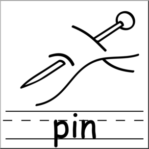 Clip Art: Basic Words: Pin B&W Labeled – Abcteach